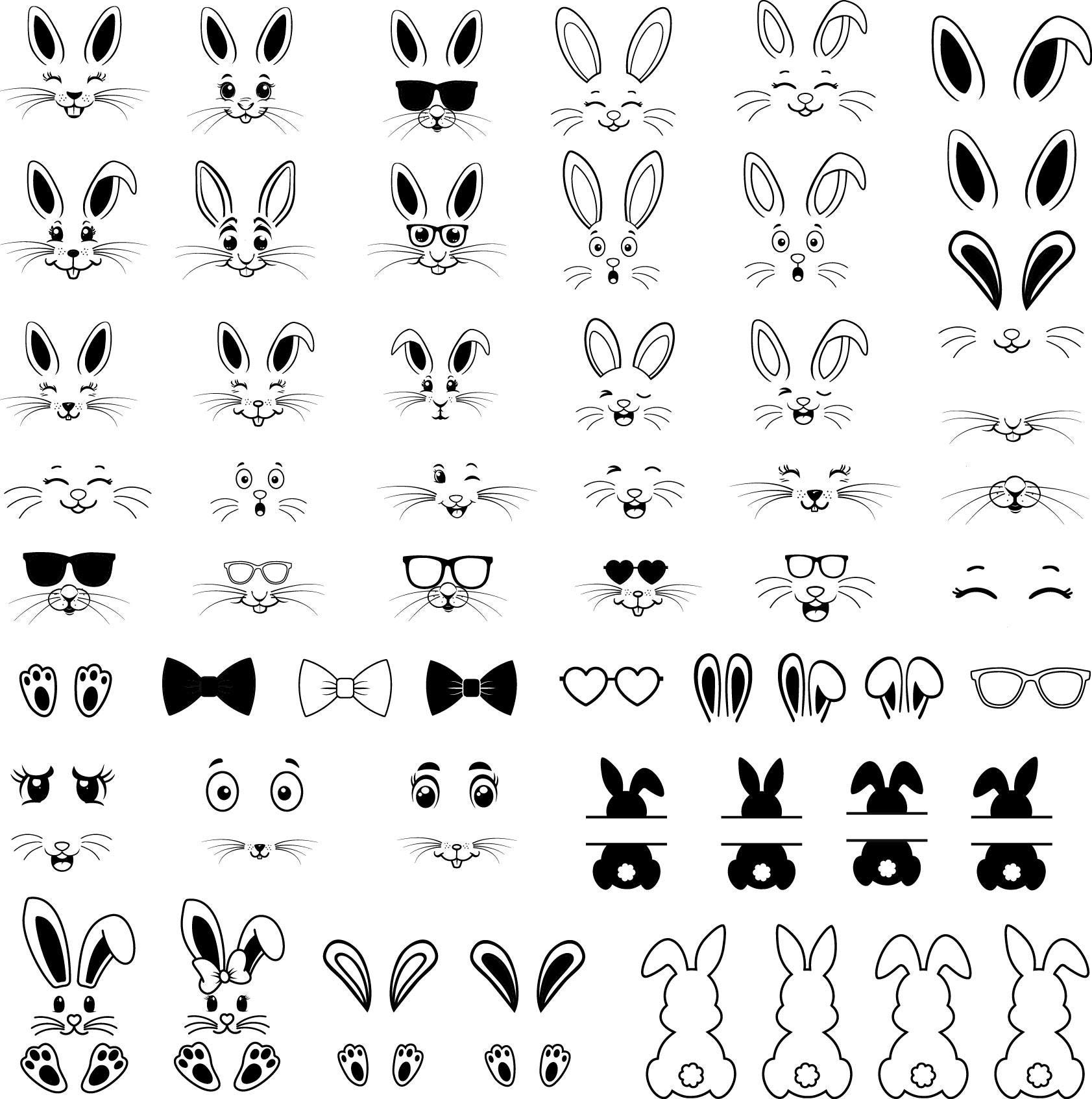 Bunny Face Svg, Easter Svg, Bunny Face Set Easter, Bunny Easter Svg ...
