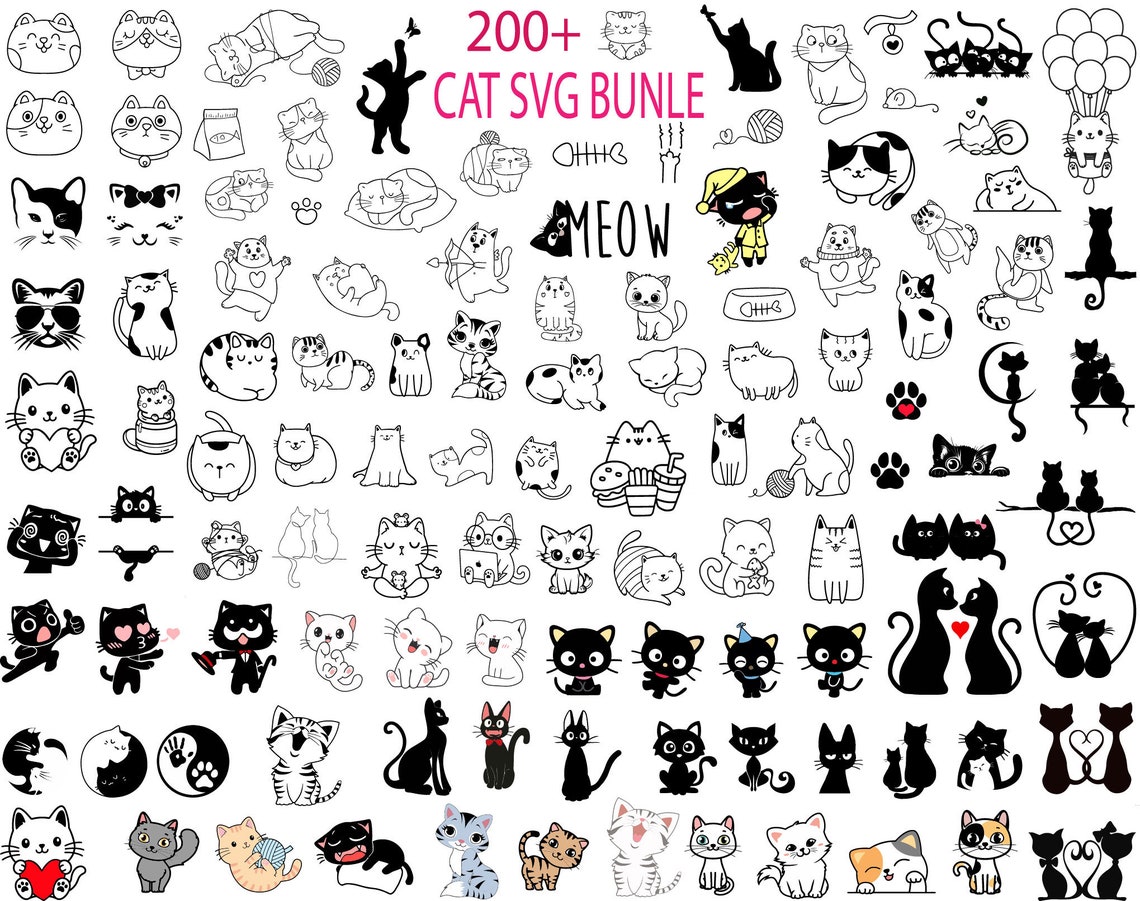 Cat SVG Bundle, Cat PNG Bundle, Cat Clipart, Kitten Svg, Cat Silhouette ...