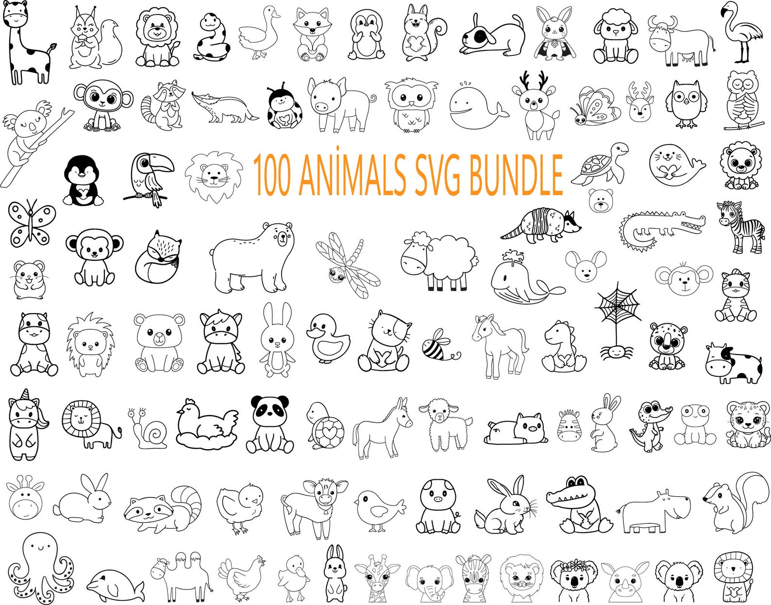 100 Animal Doodle Svg Bundle , Animal Svg , Doodle Svg , Safari Animal ...