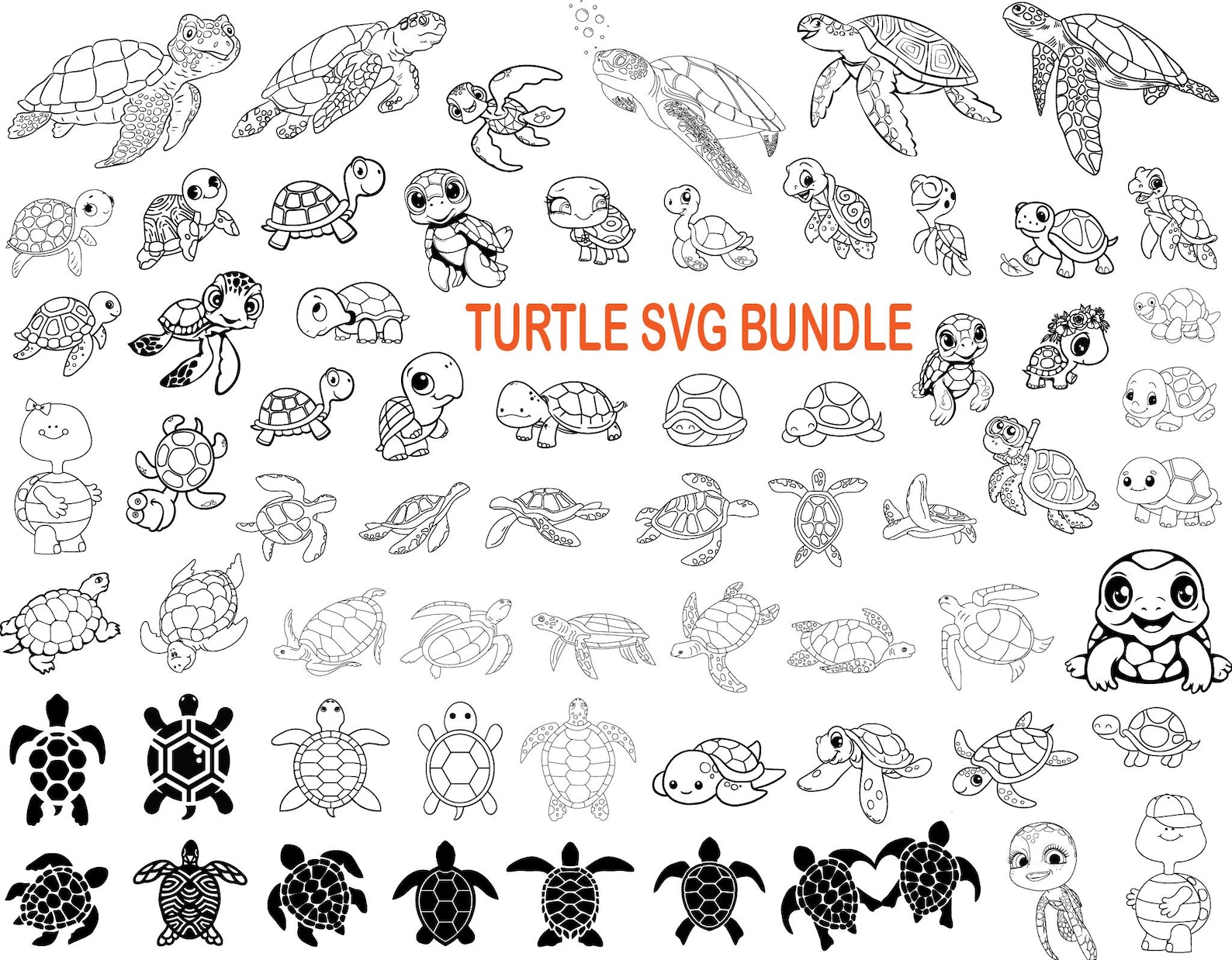 Cute Turtle SVG Bundle (PNG) - Etsy