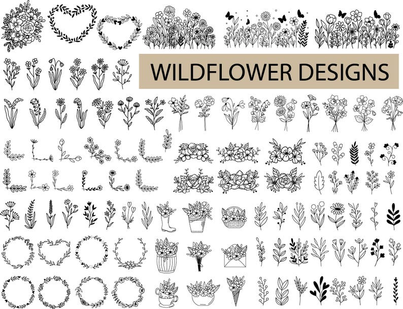 Wildflower SVG Bundle: Floral Vector Clipart (PNG) - Etsy