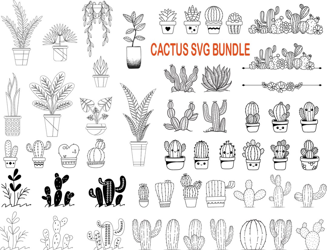 Cactus SVG Bundle: Cacti Cut Files, PNG Clipart (100 Files) - Etsy