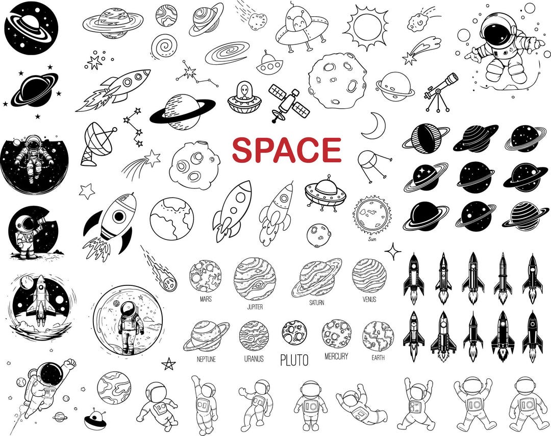Space Clipart: Astronaut, Planets, Galaxy Graphics (SVG, PNG) - Etsy