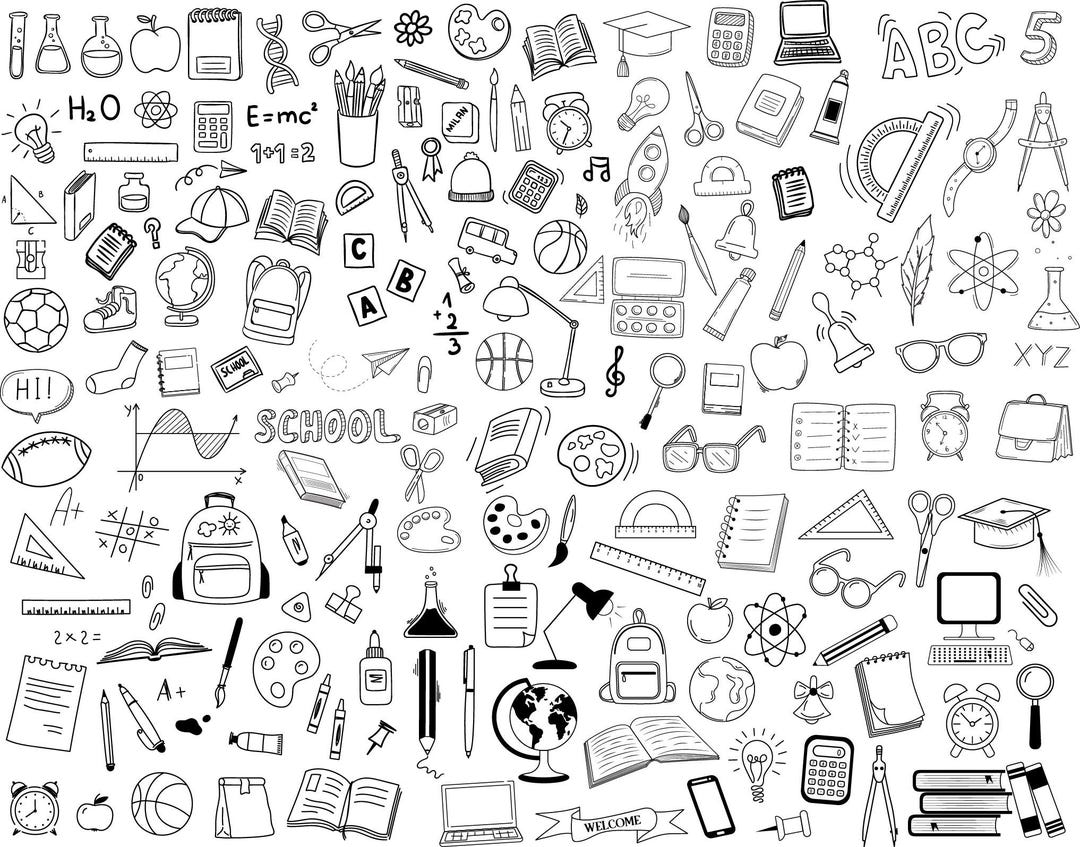 Back to School Supplies Doodle SVG Bundle (165 Files) - Etsy