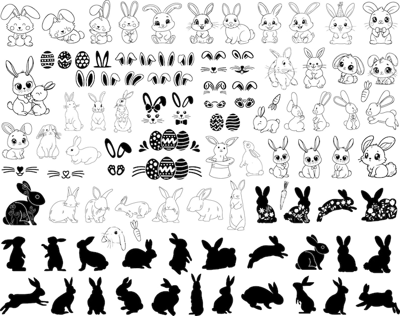 Rabbit SVG Bundle, Bunny Shape SVG ,rabbit Clipart,rabbit SVG Cut Files ...