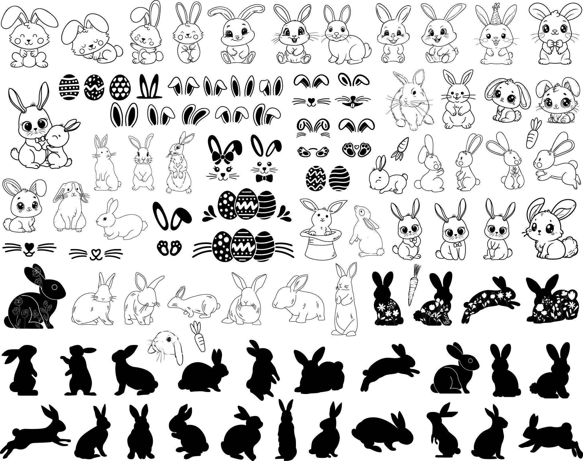 Rabbit SVG Bundle, Bunny Shape SVG ,rabbit Clipart,rabbit SVG Cut Files ...