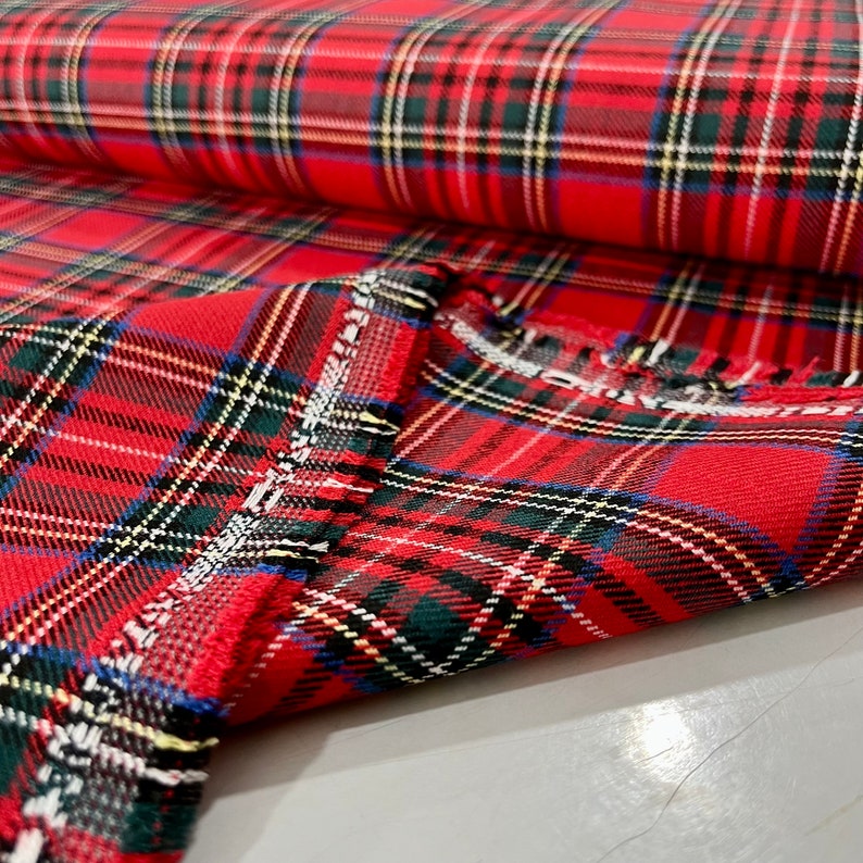 Red Blue Plaid Viscose Fabric: Tartan Home Decor, Clothing 150cm/59in ...