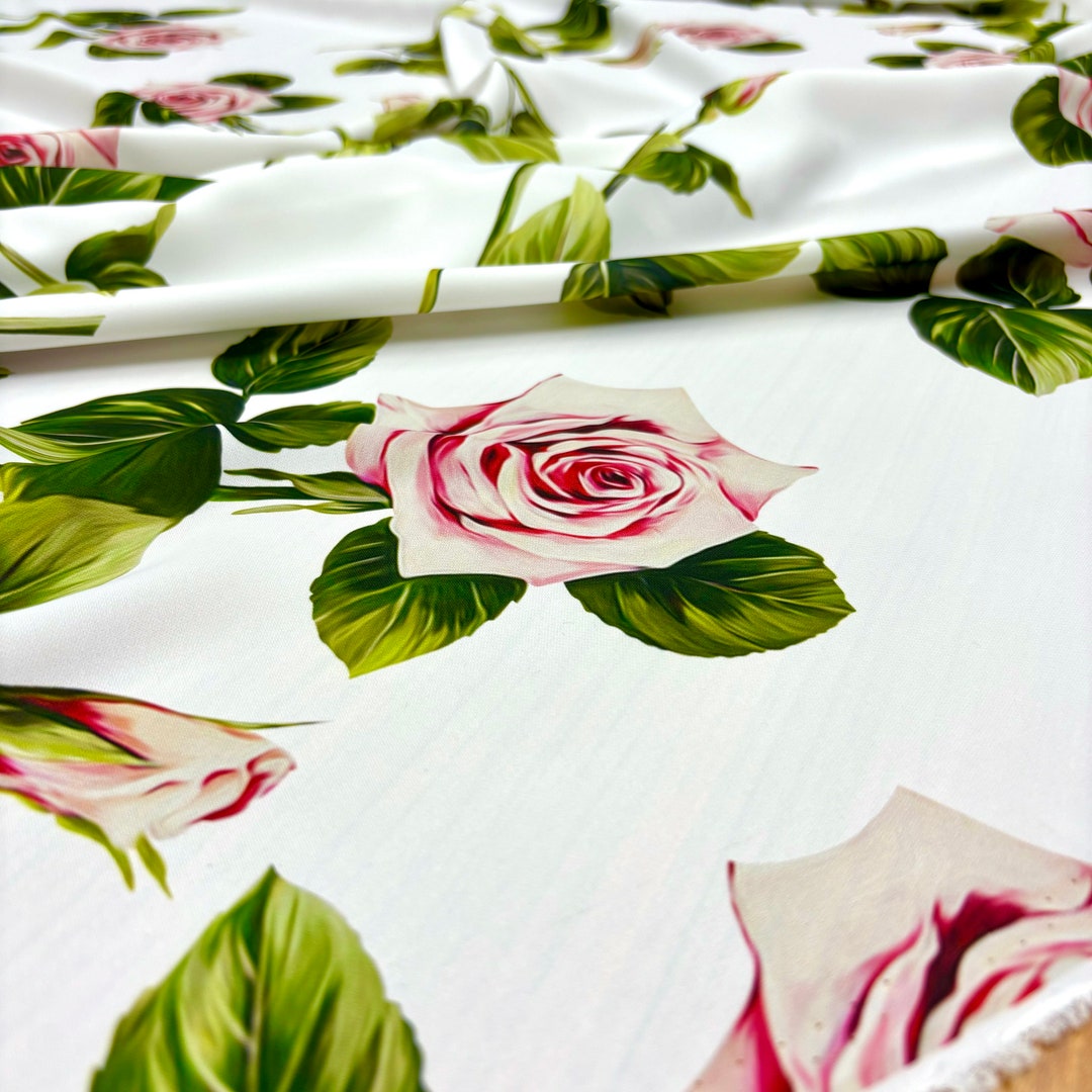 Red Rose Pattern Printed Crepe Fabric, Design Fabric, Fashion Fabric ...