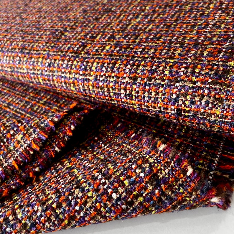 Classic Cotton Tweed Fabric Black Colourful Tweed Fabric - Etsy UK