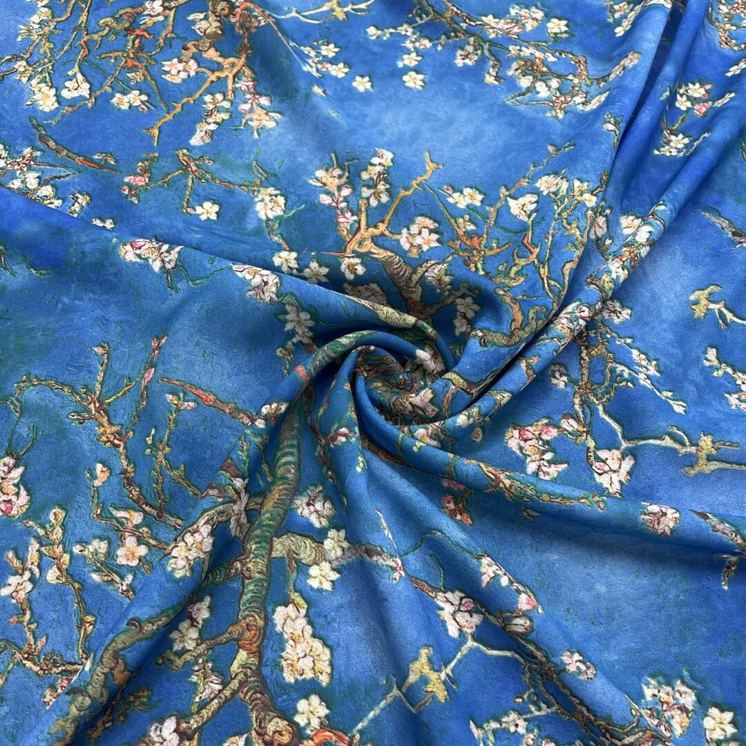 Blue Floral Pattern Crepe Fabric Design Fabric - Etsy