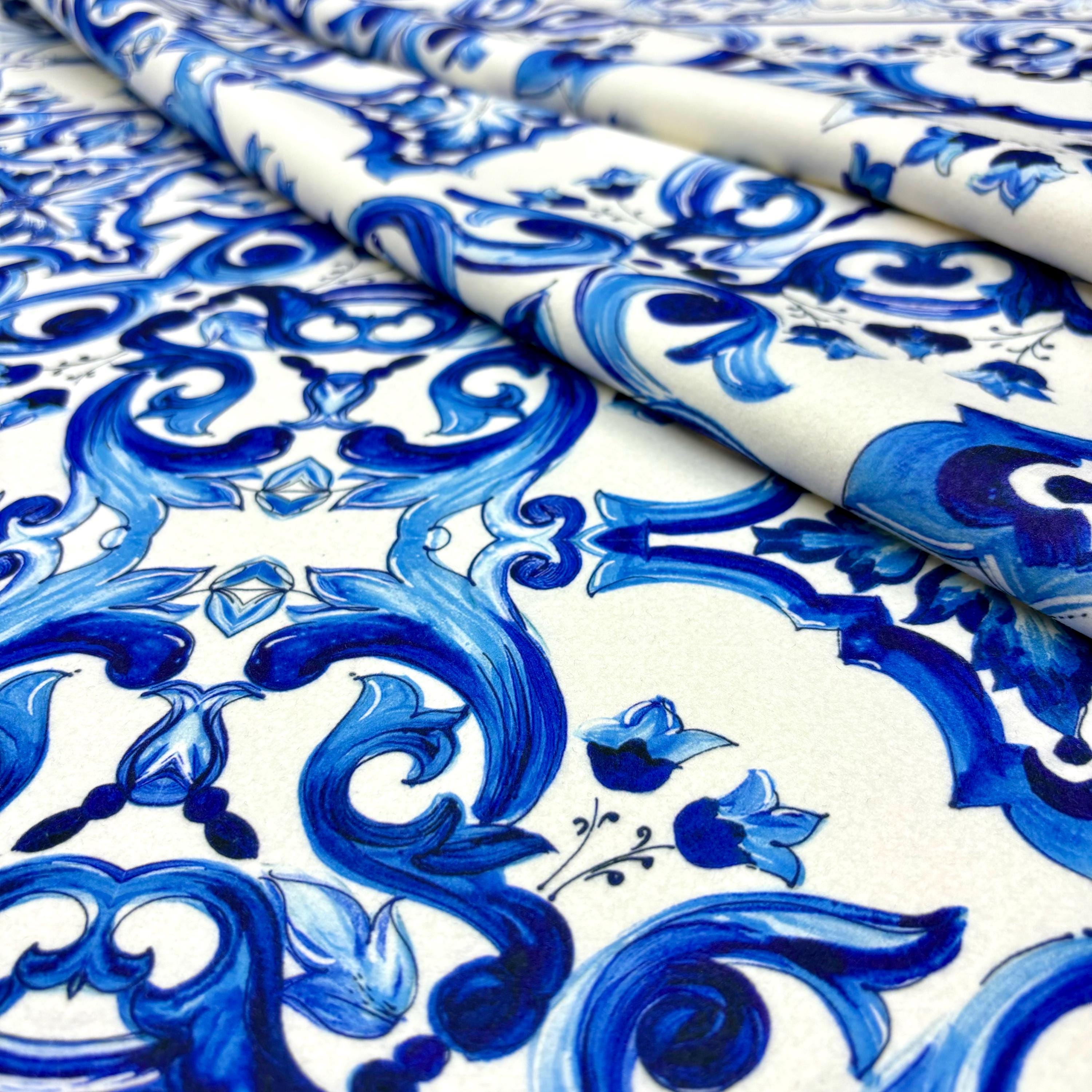 Italian Design Stretch Fabric: Blue Floral Upholstery, Jacket & Coat ...