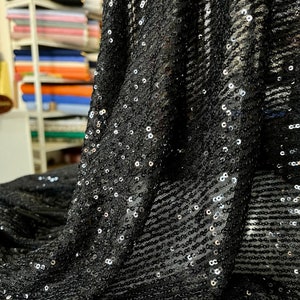 Black Sequin Fabric, Black Full Sequin Fabric, Fabric for Party Dress ...