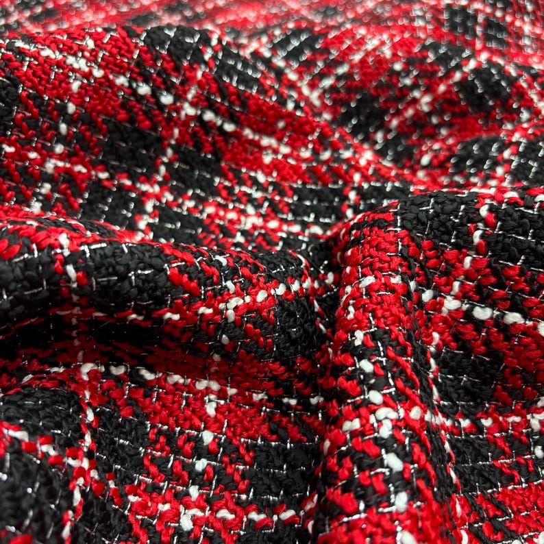Red Black Plaid Tweed Fabric – Shiny Luxury Material for Jackets ...