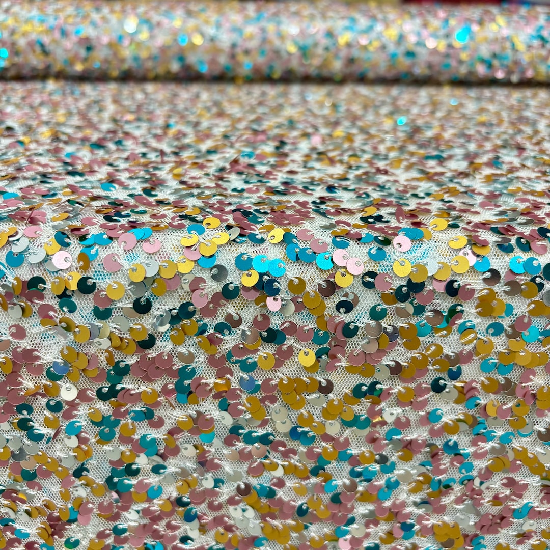 Colored Sequin Fabric on Stretch Tulle, Fabric for Party Dress, Glitz ...