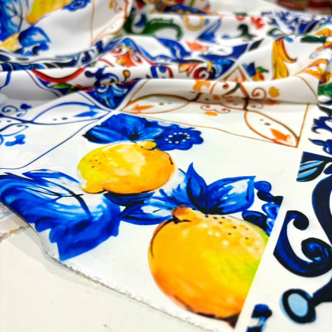 Italian Design Lightweight Soft Flowing Crepe Fabric With Majolica ...