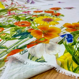 Floral Butterfly Linen Fabric: Italian Design Dress Fabric (150cm/1.64 ...