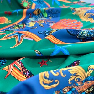 Italian Design Fabric, Luxury Crepe Fabric With Starfish Pattern, Crepe ...