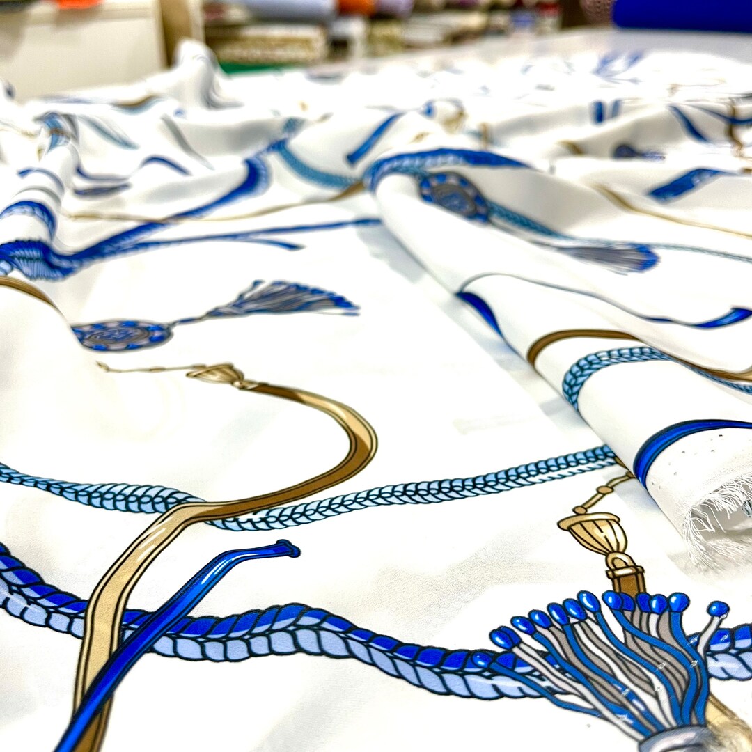 Blue Gold Design-patterned Satin Fabric, Pattern Satin Fabric, Satin ...