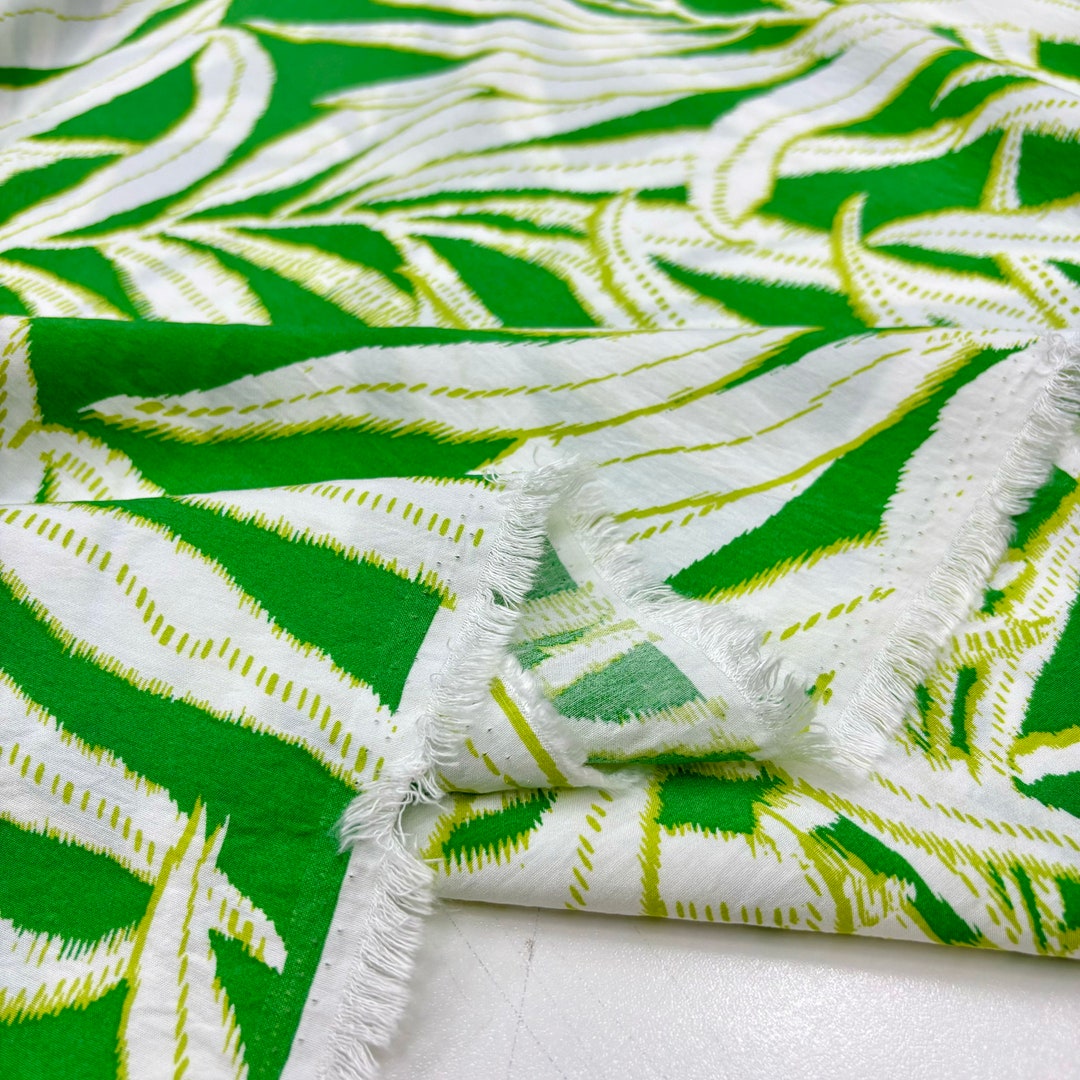 Leaf Pattern Luxury Cupro Fabric Green, Cupro Fabric by the Yard ...
