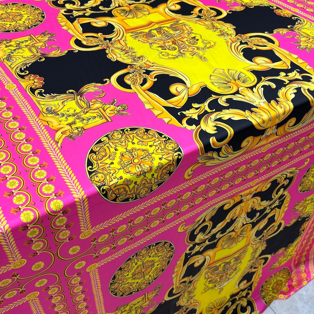 Italian Gold Leaf Panel Design Silky Satin Fabric, Fabric for Fashion ...