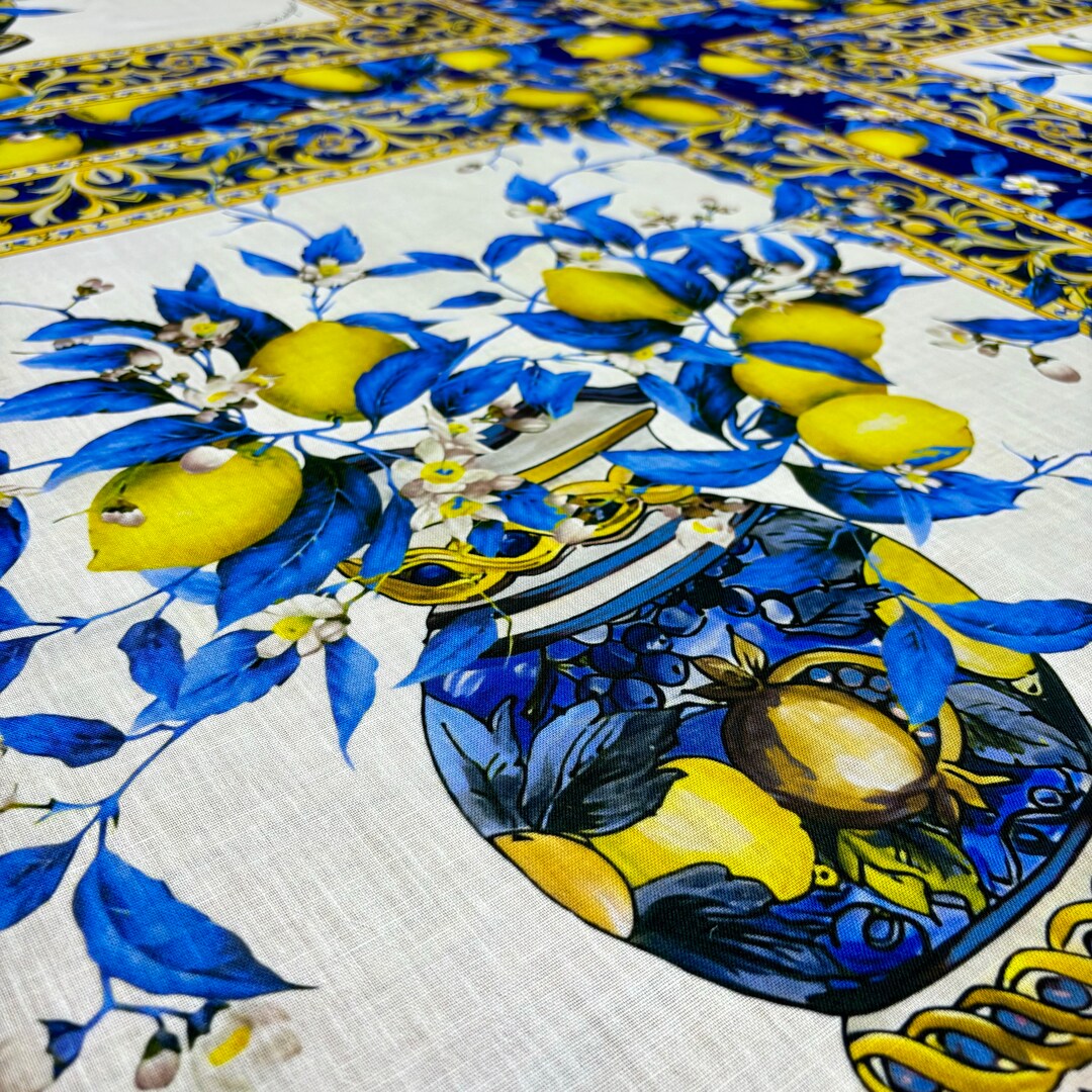 Italian Design Lemon Vase Pattern Linen Fabric, Design Fabric, Fashion ...