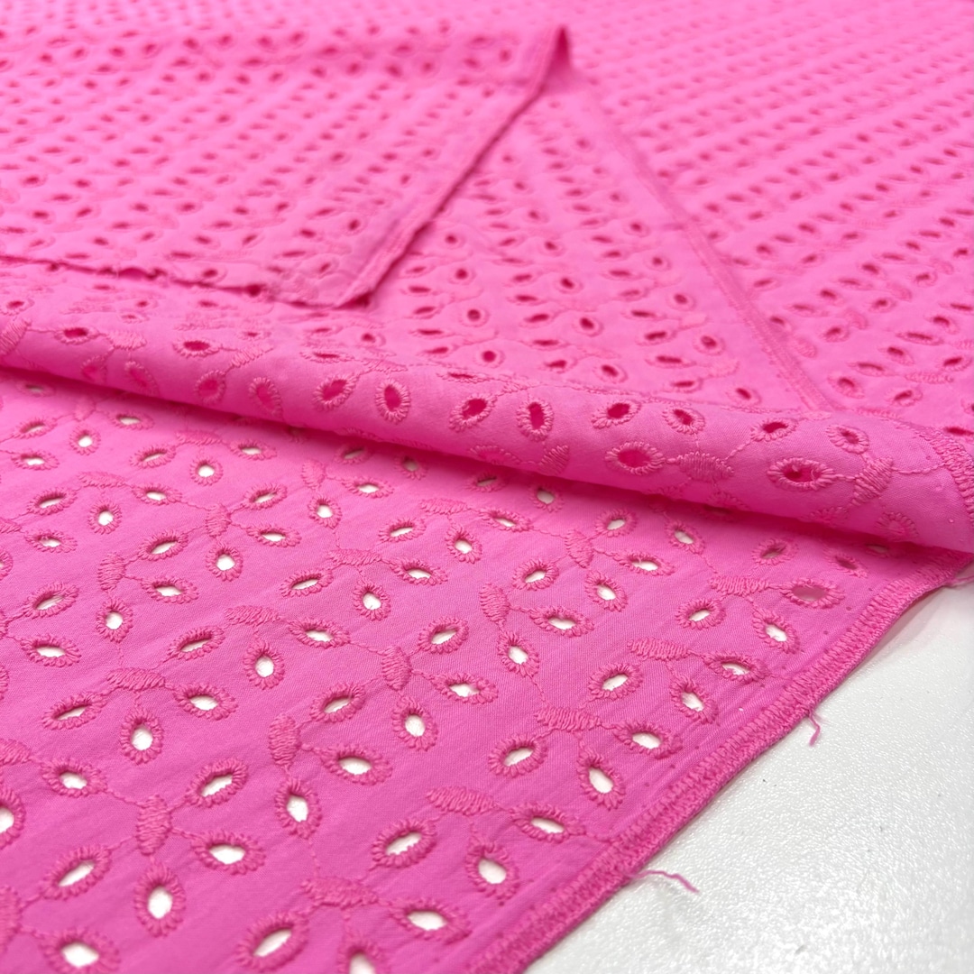 Pink Eyelet Embroidered 100% Cotton Fabric – Soft Lightweight Material ...