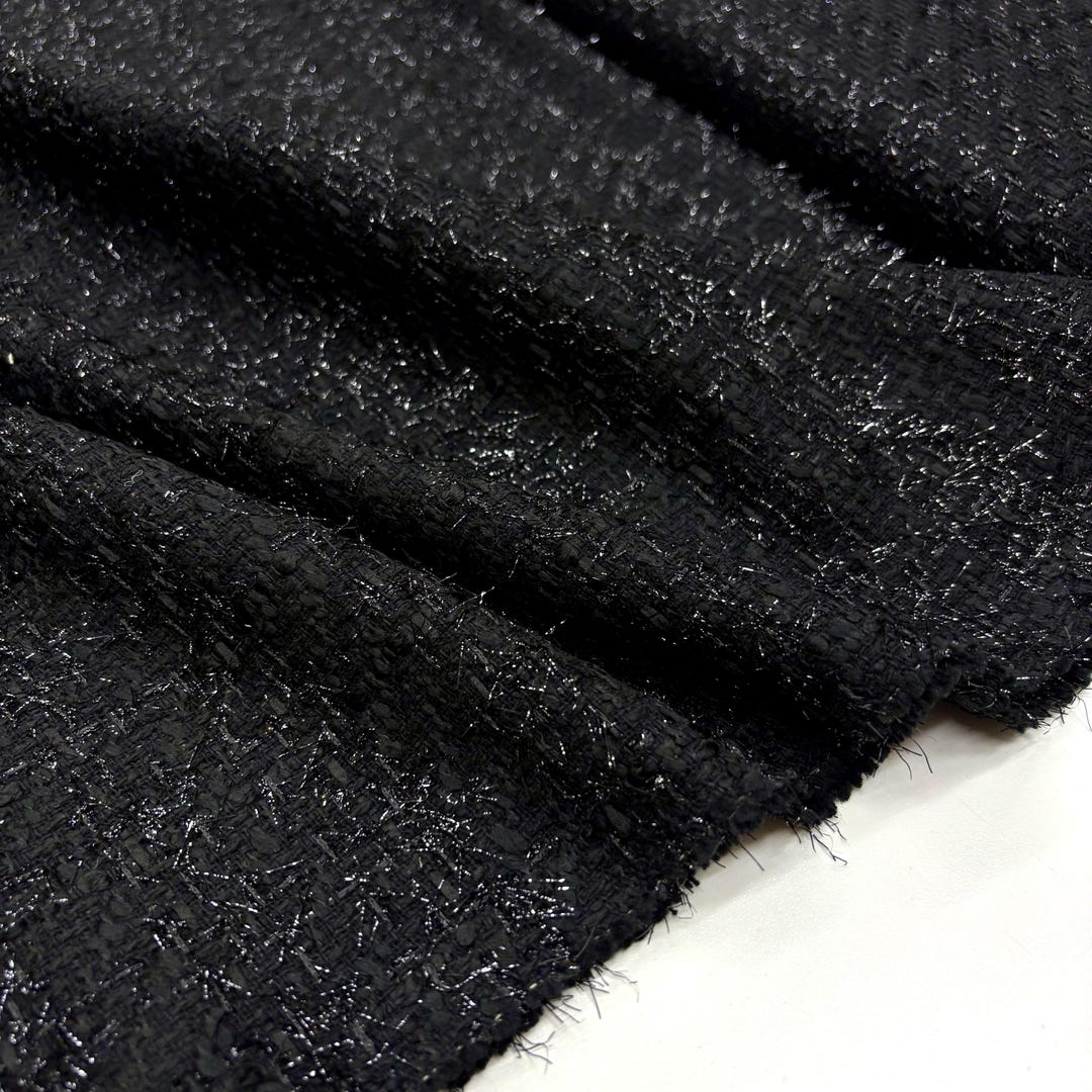 Black Silver Sparkle Luxury Tweed Fabric – Shimmery High-fashion Fabric ...
