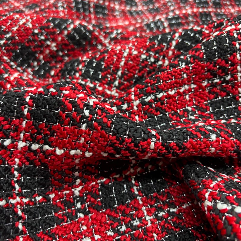 Red Black Plaid Tweed Fabric – Shiny Luxury Material for Jackets ...