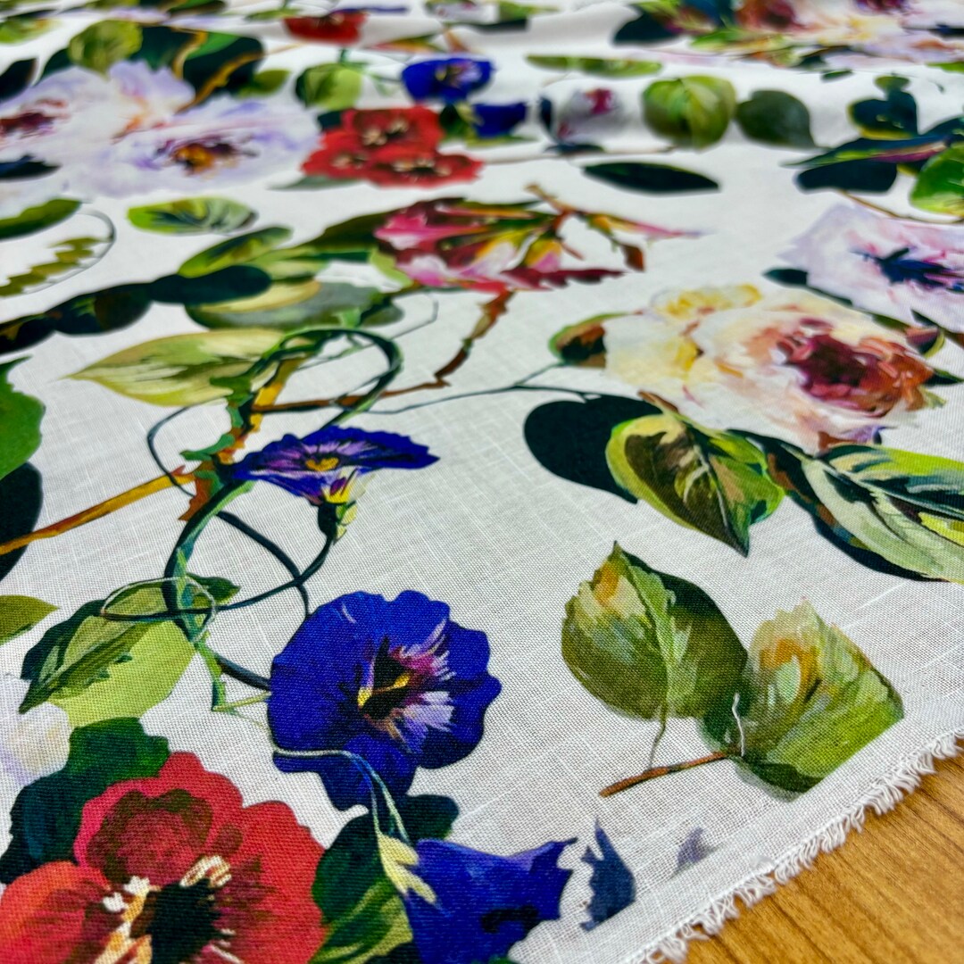 Italian Watercolor Floral Linen Fabric – Soft Material for Dresses ...