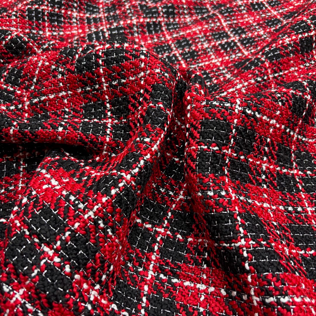 Red Black Plaid Tweed Fabric – Shiny Luxury Material for Jackets ...