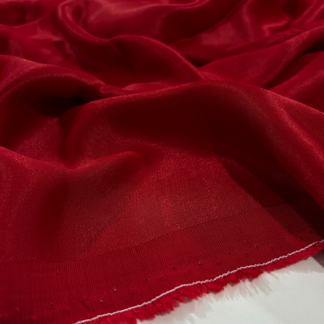 Glossy Cotton Satin Cupro Fabric, Deep Red for Designer Apparel (150cm ...