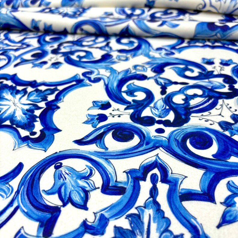 Italian Design Stretch Fabric: Blue Floral Upholstery, Jacket & Coat ...