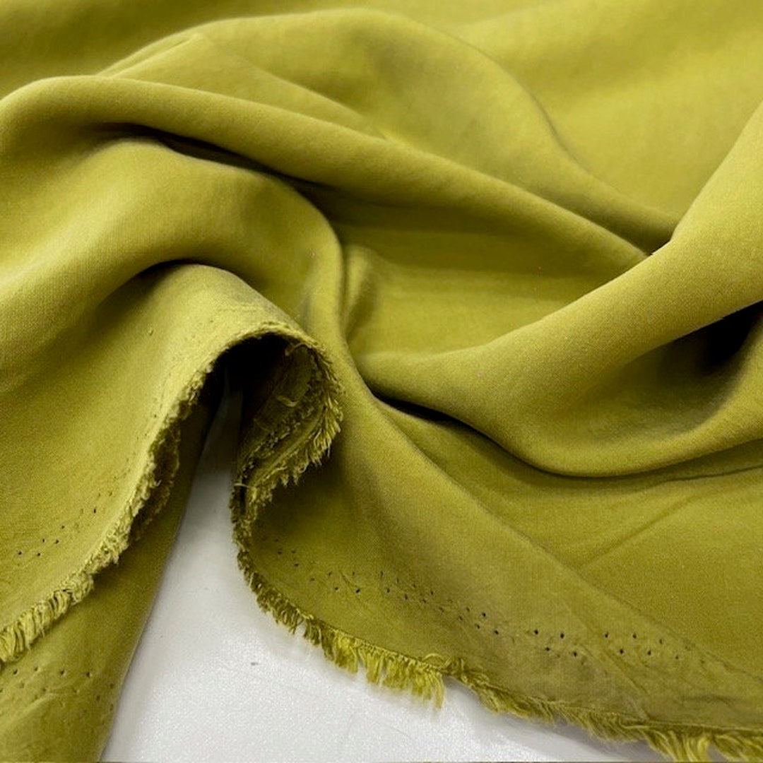 Olive Green Stonewashed Luxury Cupro Fabric, Cupro Fabric by the Yard ...