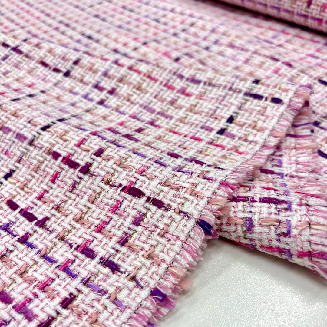 Pink Classic Luxury Cotton Tweed Fabric, Moda Fabric for Jacket Dress ...