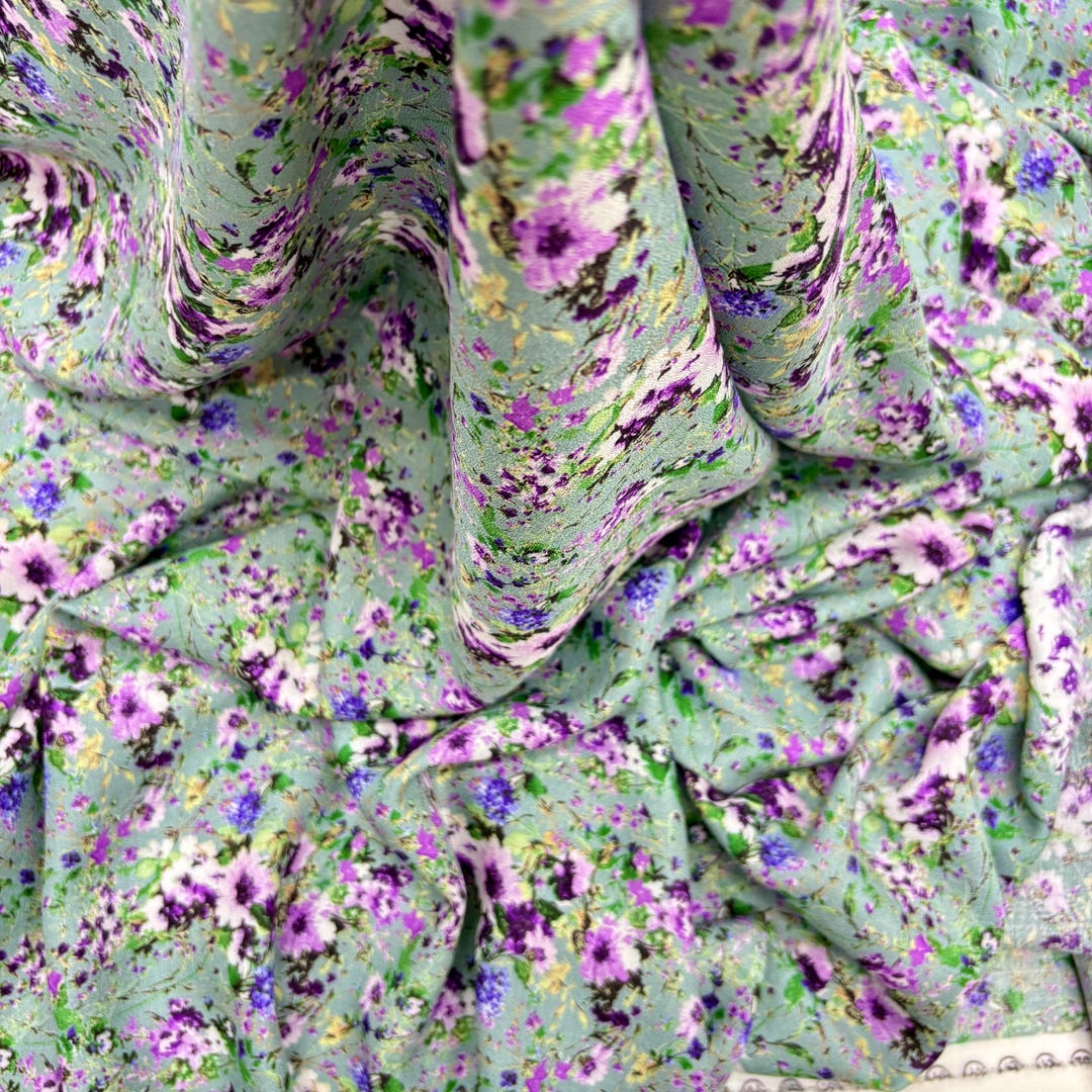 Purple Blue Floral Summer Viscose Fabric – Lightweight Breathable ...