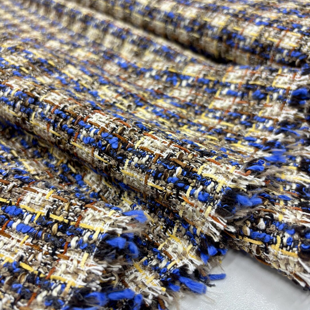 Blue Brown Wool Tweed Fabric by the Yard – Soft Warm Material | 150 Cm ...