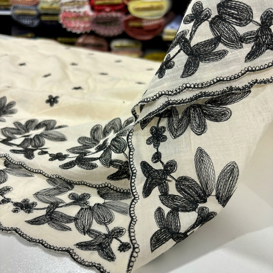 Flower Embroidered 100% Cotton Voile Fabric, Embroidered Fabric by the ...