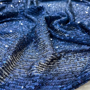Navy Blue Sequin Fabric: Sparkling Party Dress Material 140cm/57in Wide ...