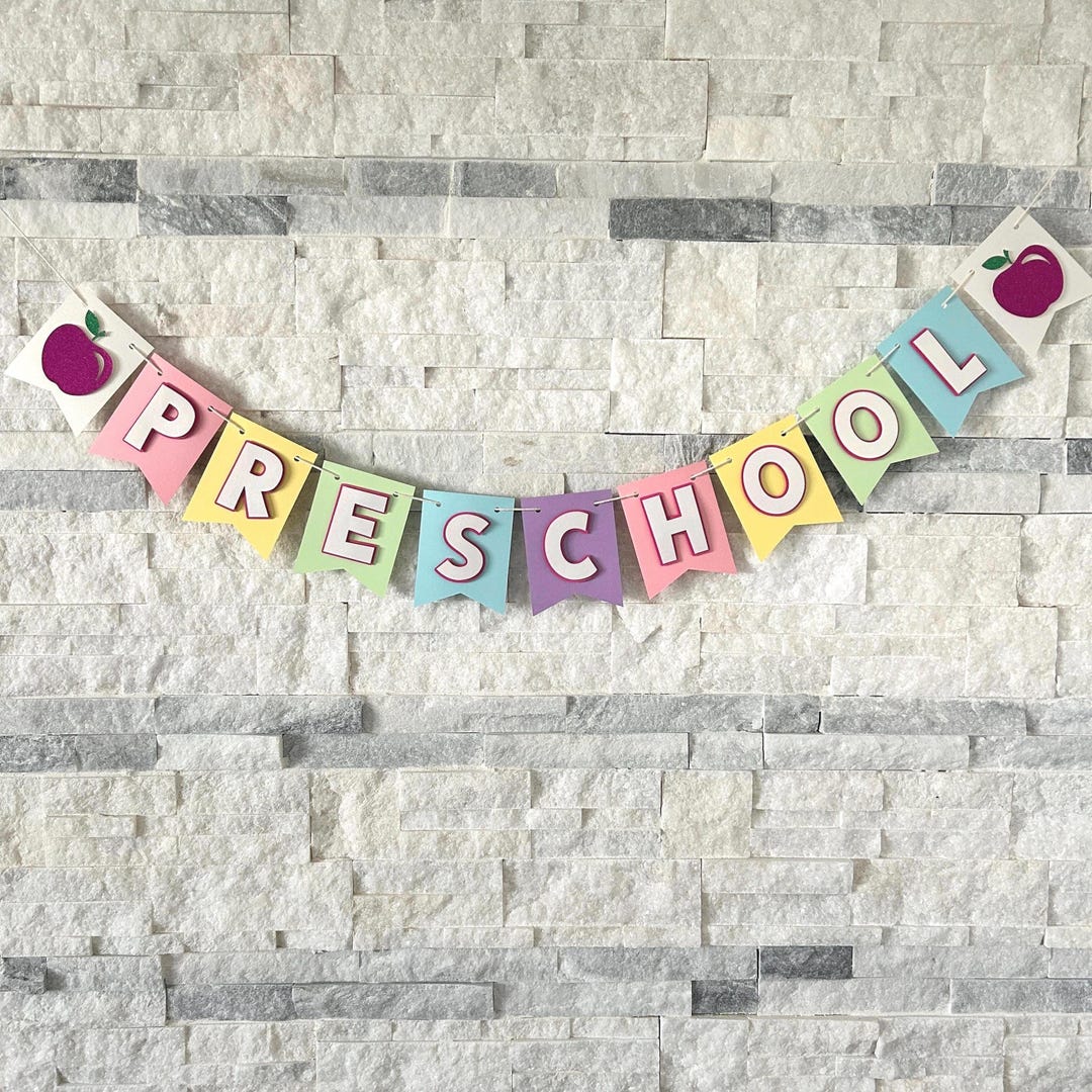 Preschool Pastel Colors Banner, First Day of Preschool, Back to School ...