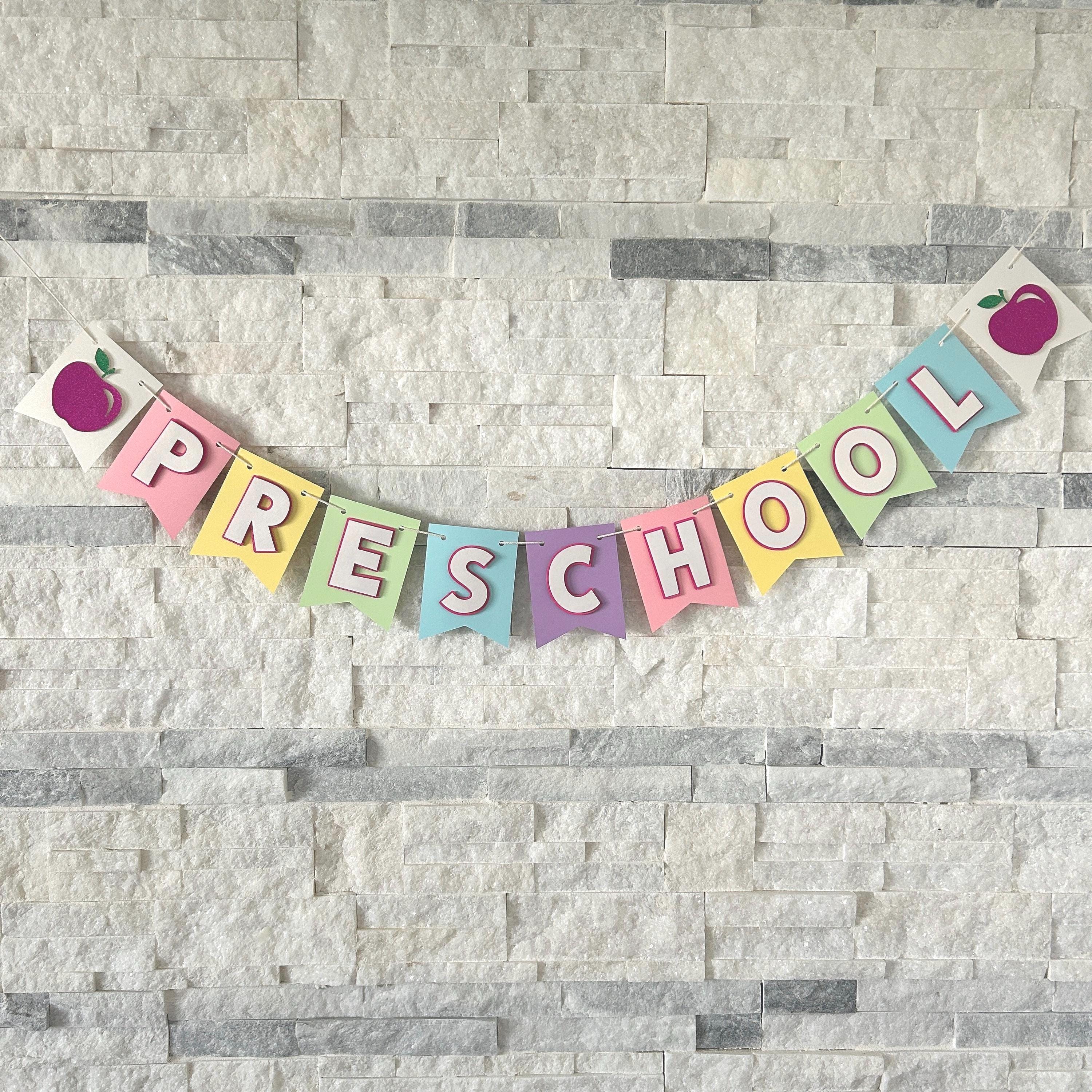 Preschool Pastel Colors Banner, First Day of Preschool, Back to School ...