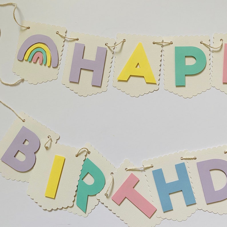Boho Rainbow Happy Birthday Banner Pastel Birthday Banner - Etsy