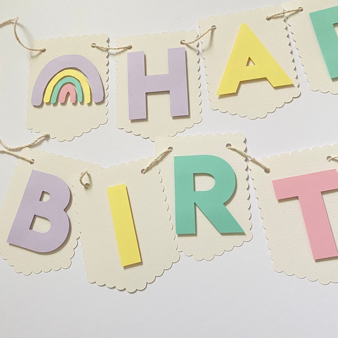 Boho Rainbow Happy Birthday Banner Pastel Birthday Banner - Etsy