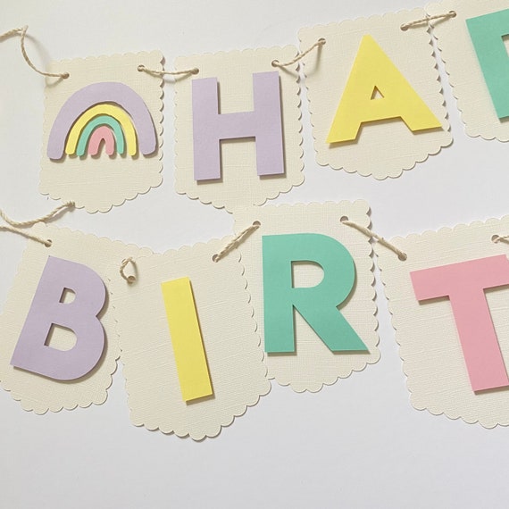 Boho Rainbow Happy Birthday Banner Pastel Birthday Banner - Etsy