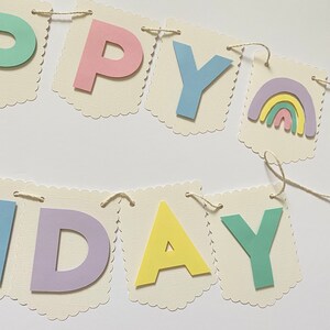 Boho Rainbow Happy Birthday Banner, Pastel Birthday Banner, Party ...