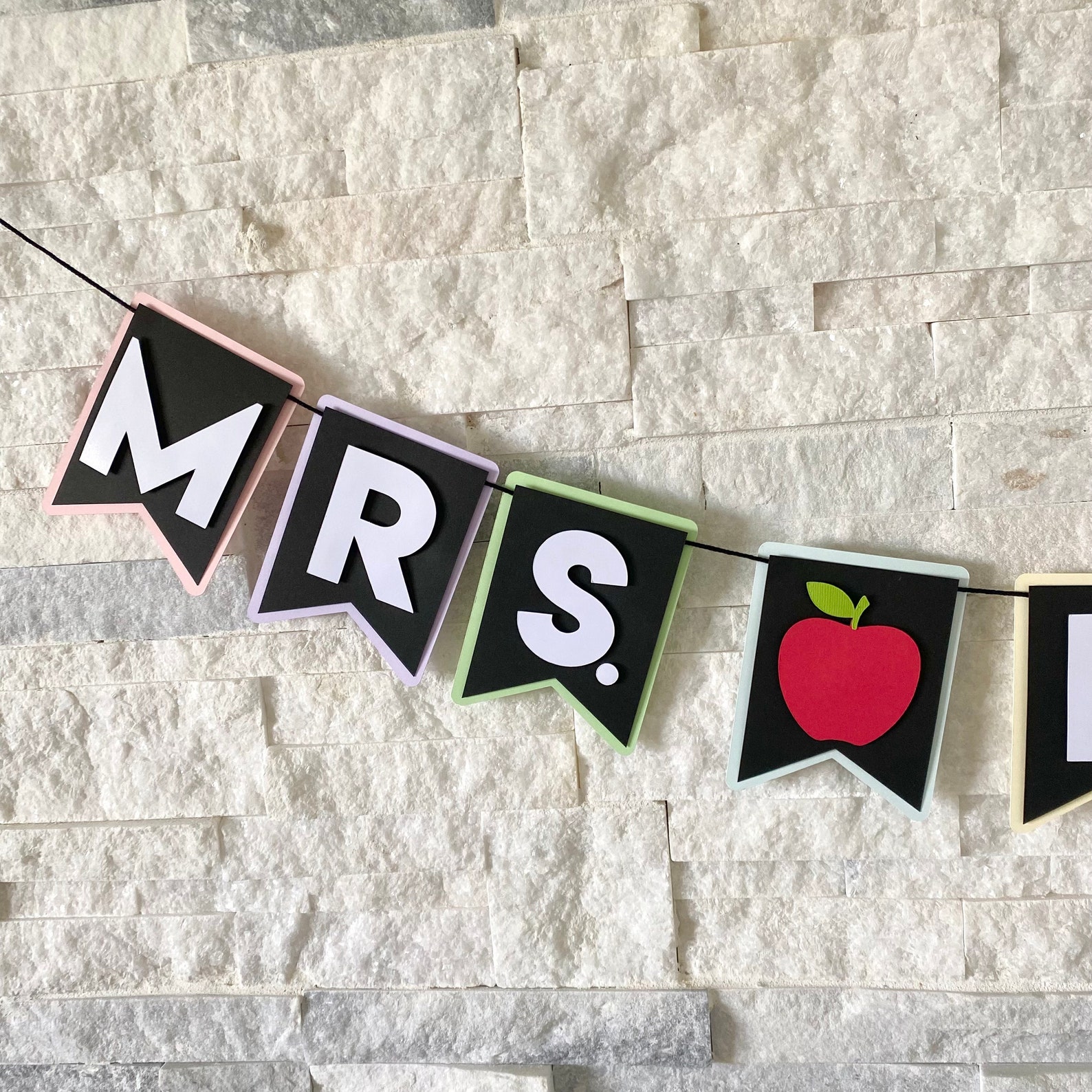 Personalized Teacher Banner, Custom Name Banner, Teacher Gift, Pastel ...