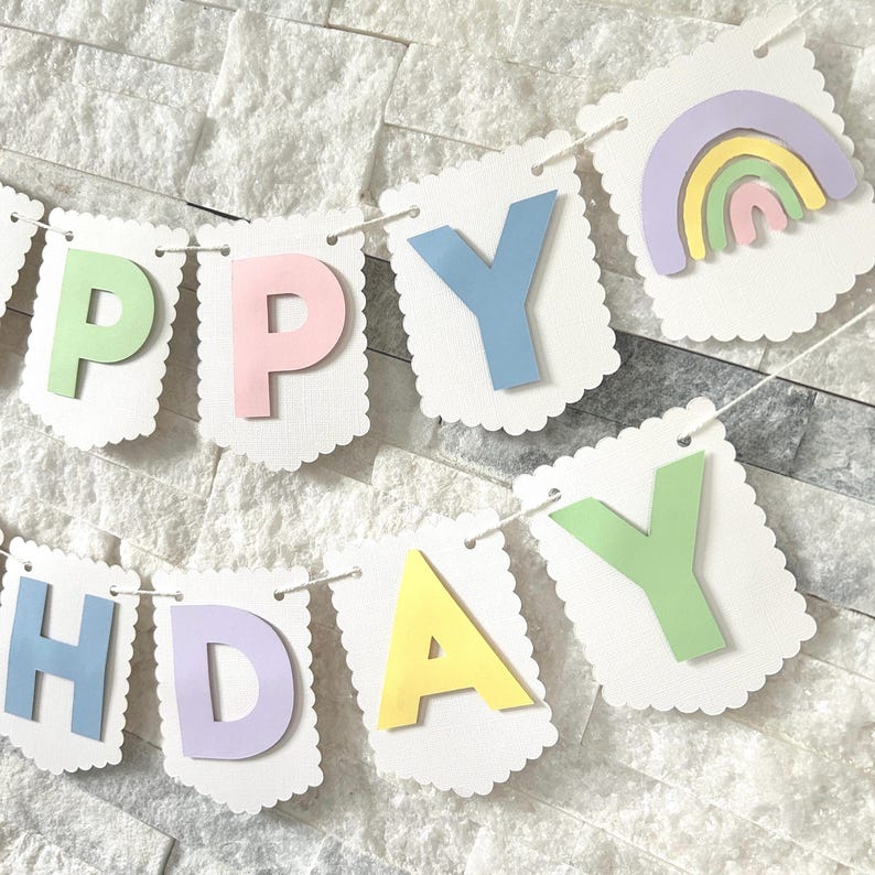 Boho Rainbow Happy Birthday Banner, Pastel Birthday Banner, Party ...