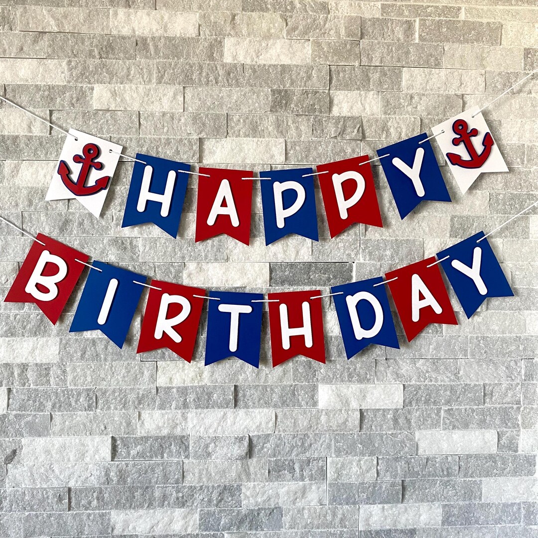Nautical Happy Birthday Banner: Handmade 3D Anchor Party Decor - Etsy