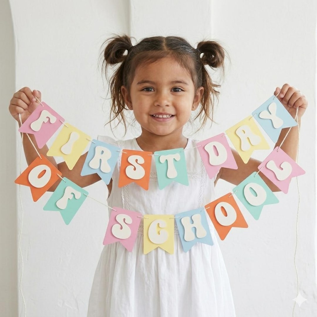 Groovy Pastel First Day of School Banner, Photo Prop Garland, Classroom ...