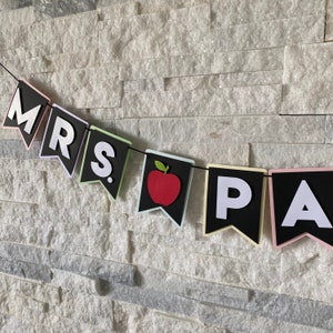 Personalized Teacher Banner, Custom Name Banner, Teacher Gift, Pastel ...