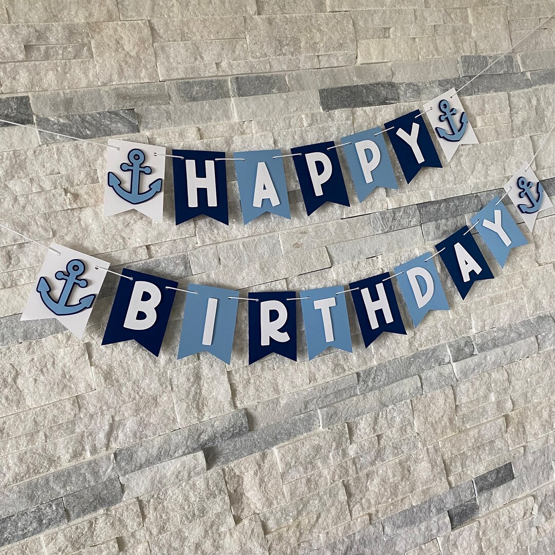 Nautical Birthday Banner, Happy Birthday Banner, Nautical Theme Party ...